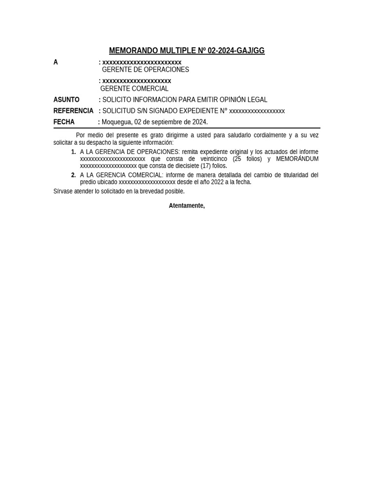 Memorando Multiple #002-2024-Gaj-Solicito Informacion | PDF | Finanzas y dinero | Derecho