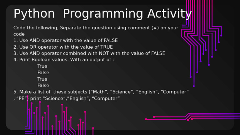 Boolean Operators And List Programming Activity Pdf Teaching