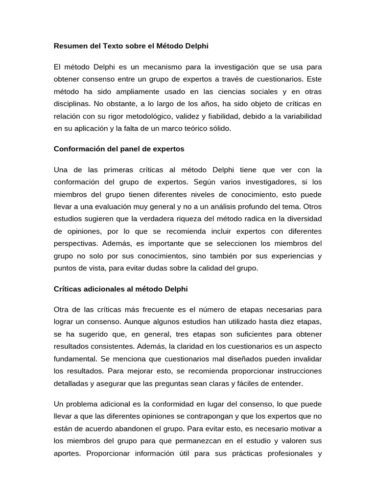 Críticas y Mejora del Método Delphi | PDF | Método científico | Cuestionario