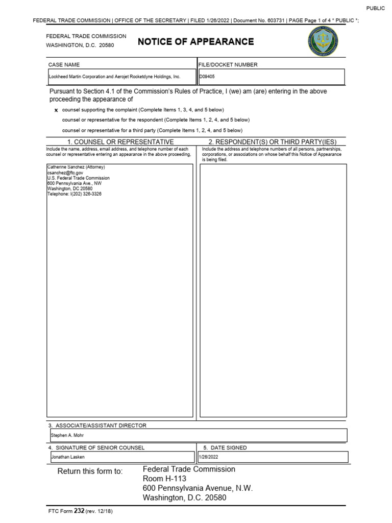 d09405 - Notice of Appearance Filed by Counsel Supporting The Complaint ...
