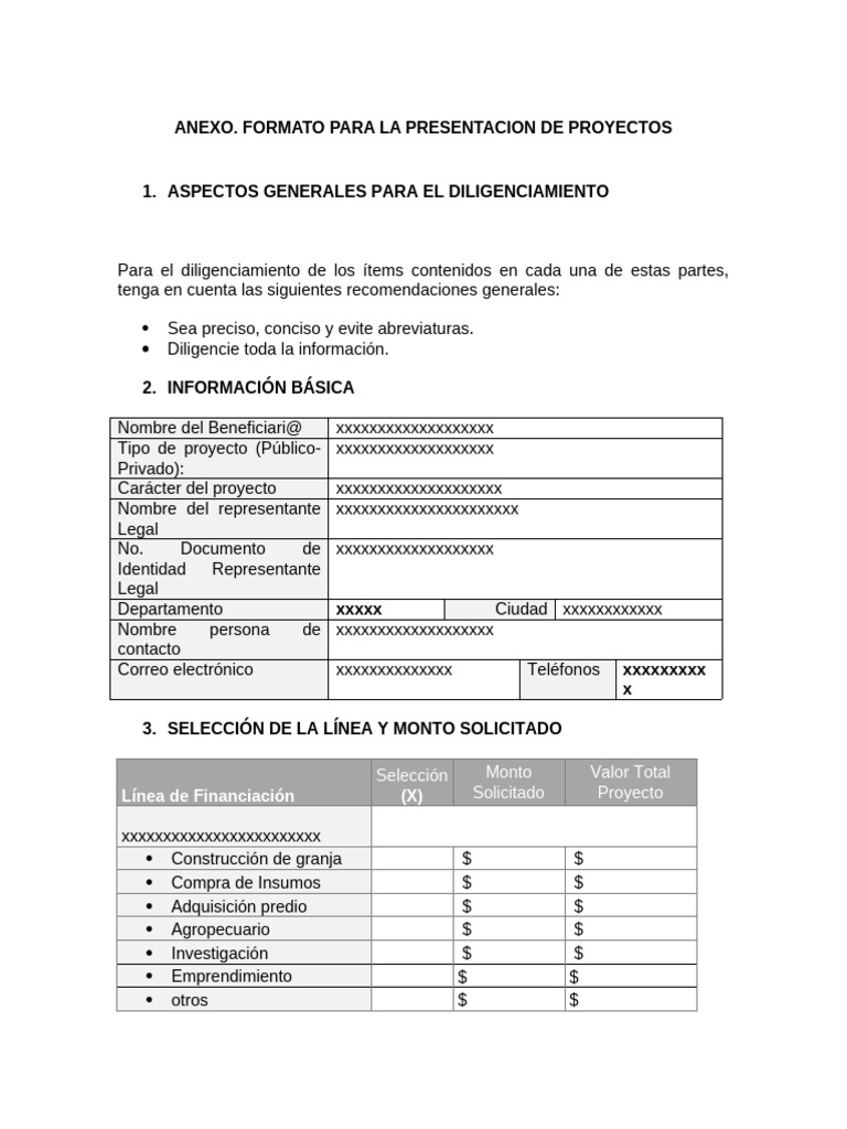 Formato - Presentacion Del Proyecto | PDF