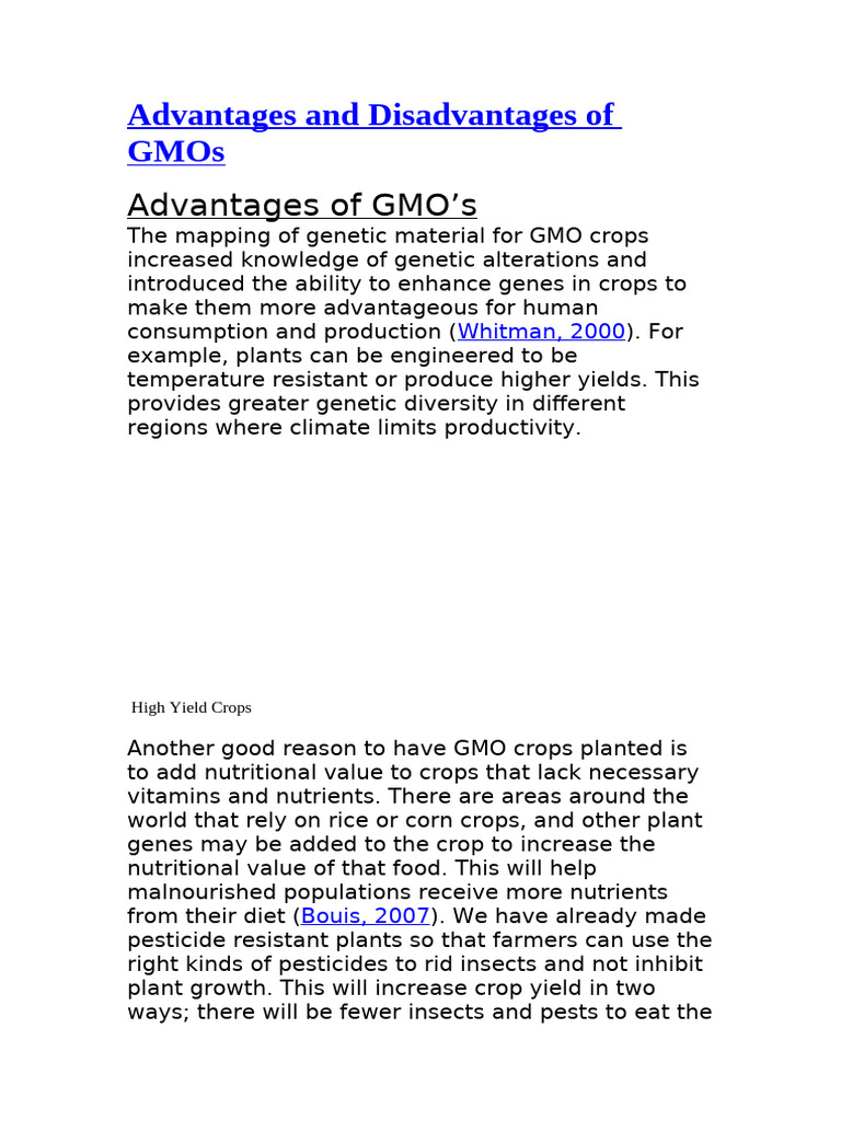 Advantages and Disadvantages of GMOs | PDF | Genetically Modified Organism | Genetic Engineering