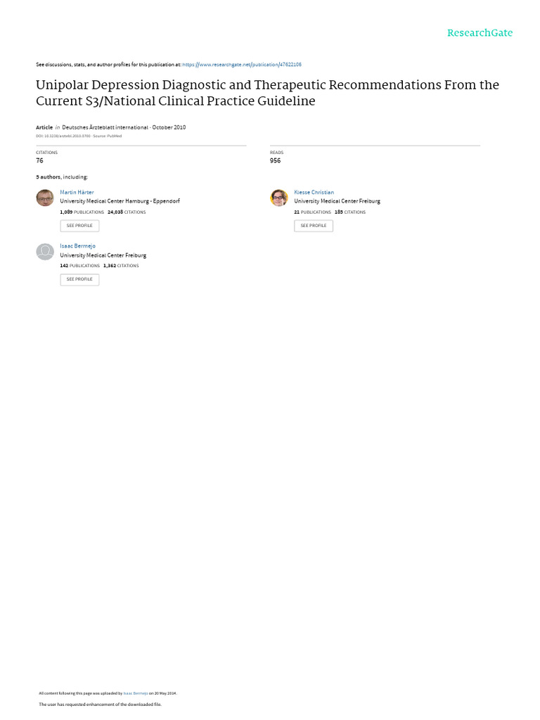 Unipolar Depression Diagnostic and Therapeutic Rec | PDF | Major ...