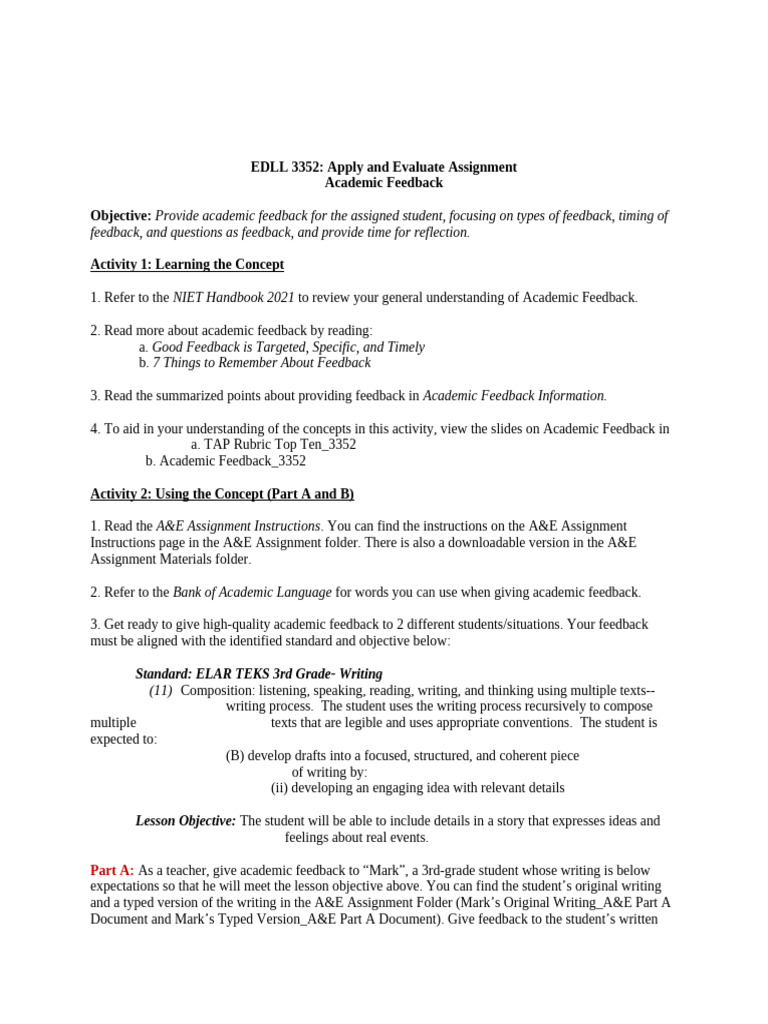 A&E Assignment Instructions - EDLL 3352 | PDF | Rubric (Academic ...