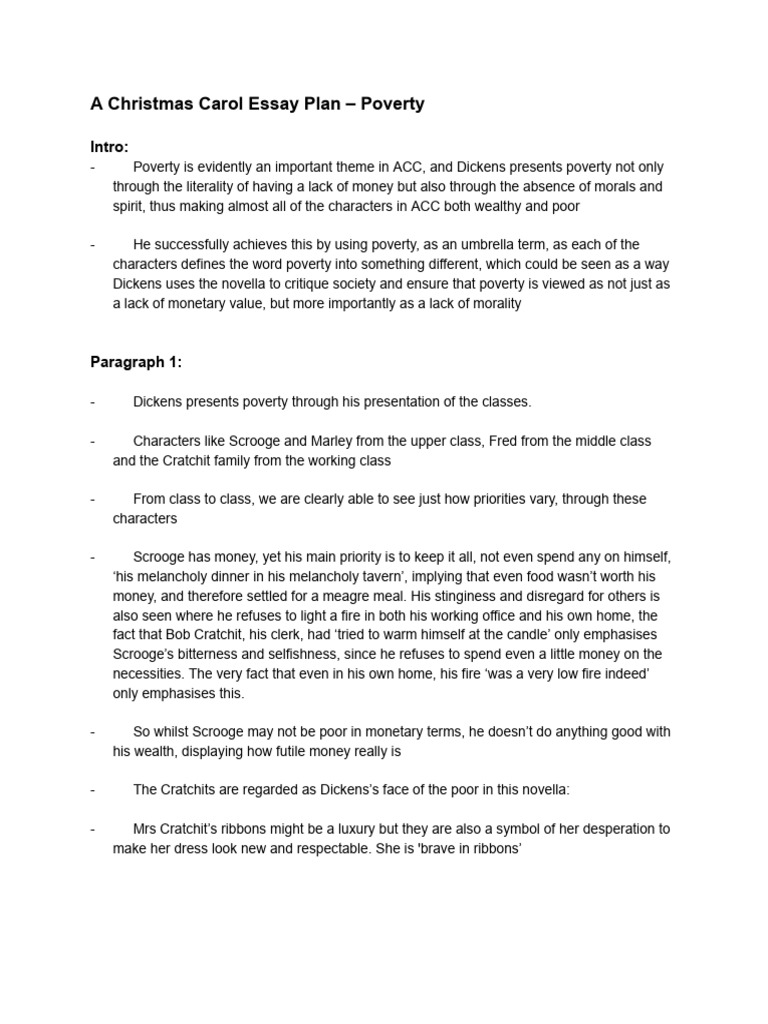 A Christmas Carol Essay Plan - Poverty | PDF | Ebenezer Scrooge | A ...