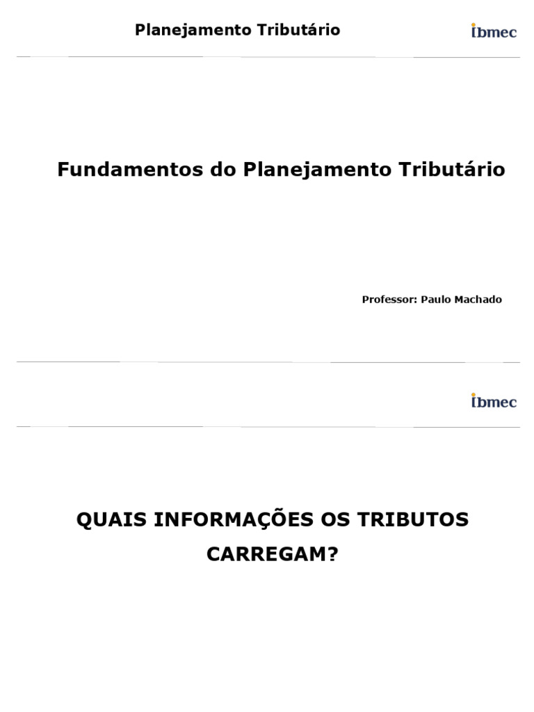 Aula 2 - Fundamentos Do Planejamento Tributa Rio 2 | PDF | Evasão fiscal | Dinheiro
