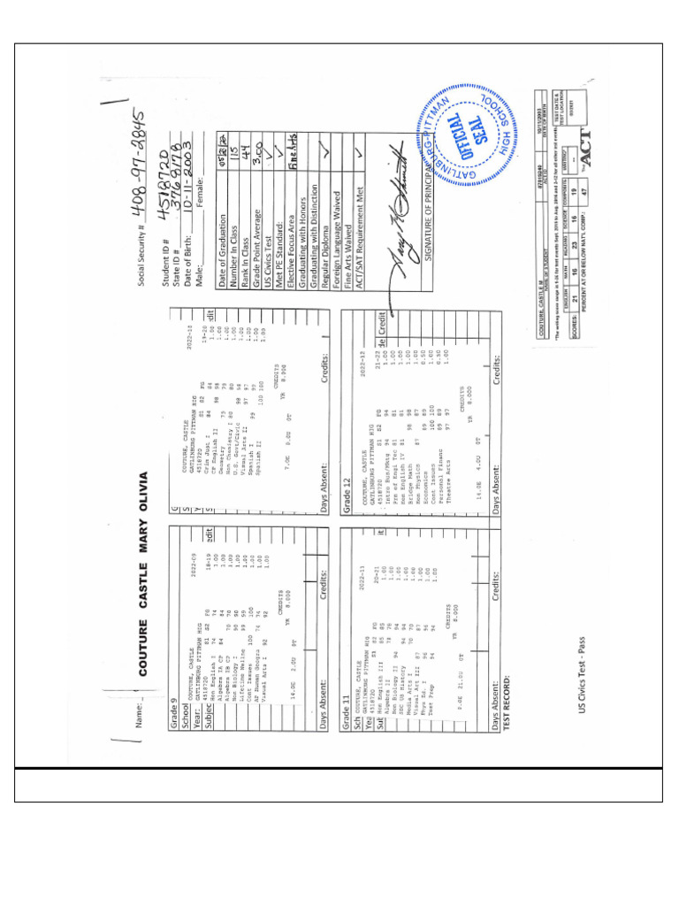 Transcript Not Official Unless Delivered Through Parchment Exchange ...