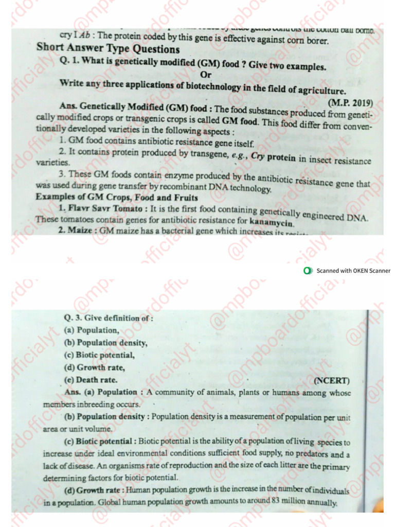Class 12th Biology Very Imp Questions 2024 | PDF