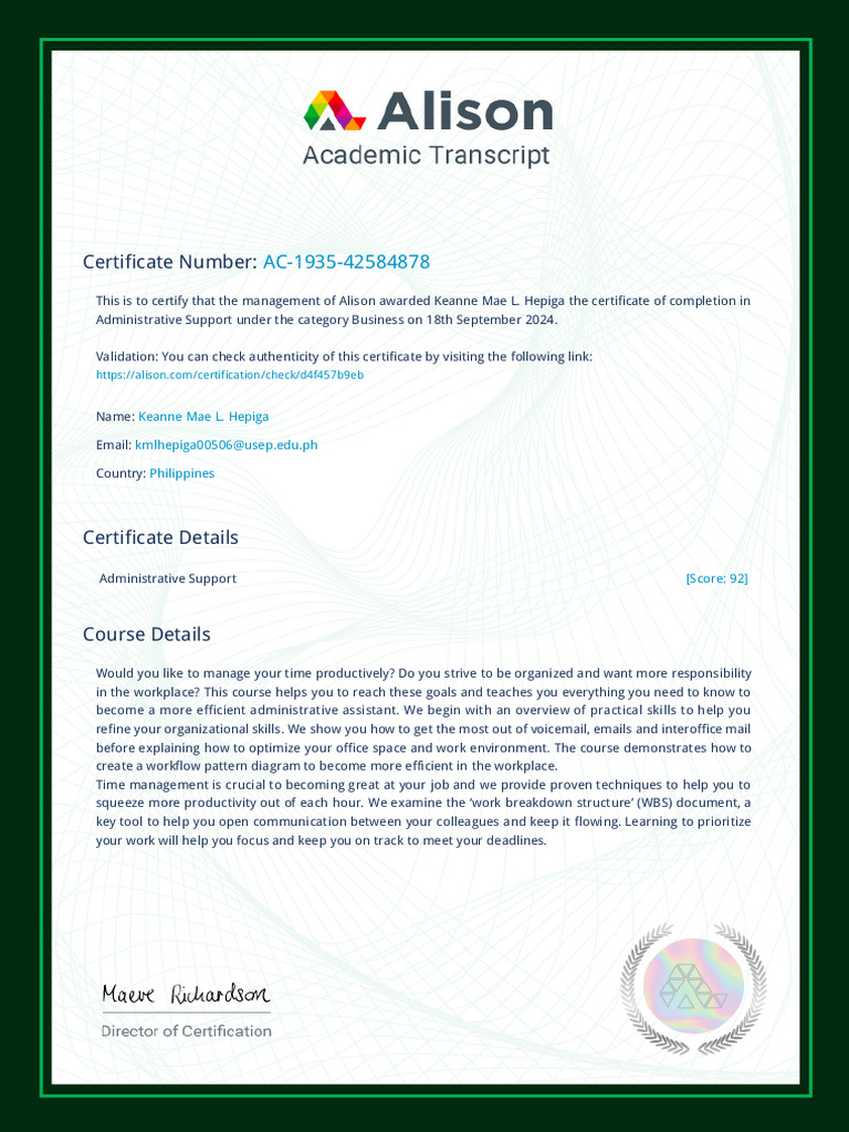 Alison Transcript 1935 42584878 | PDF | Business | Finance & Money ...