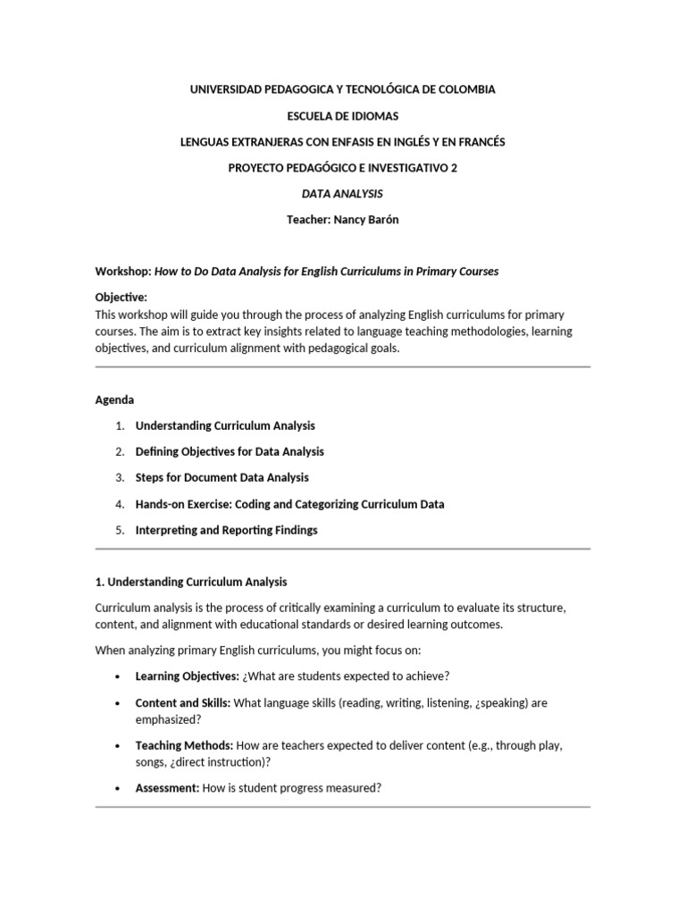 Workshop About Data Analysis | PDF | Curriculum | Methodology