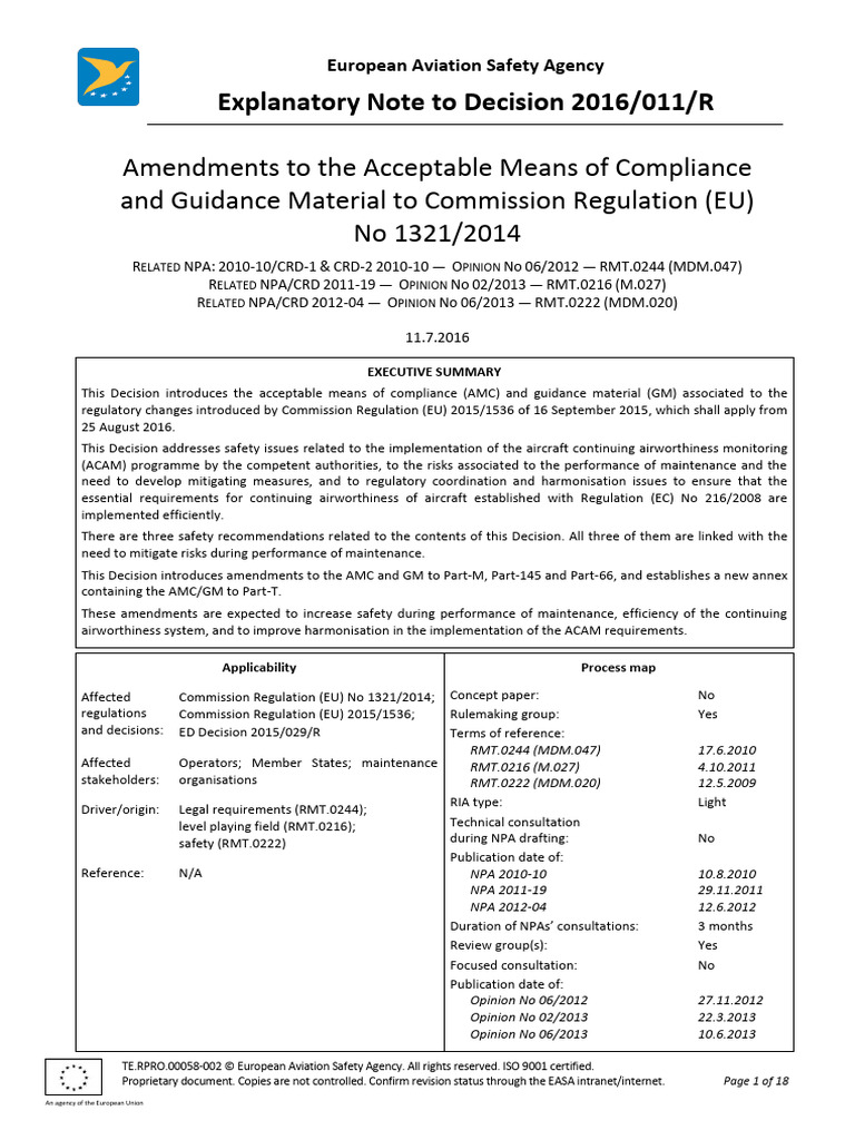 EASA Decision 2016/011/R Overview | PDF | Aviation
