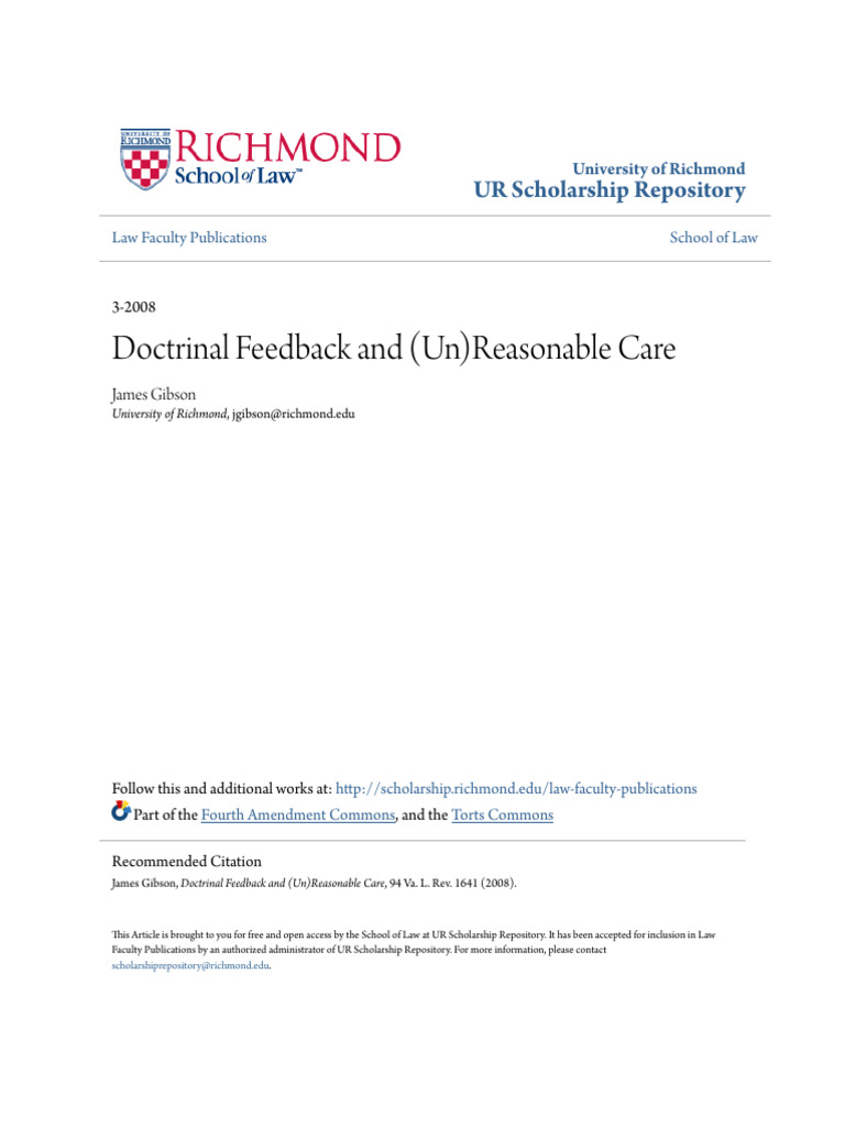 Doctrinal Feedback and (Un) Reasonable Care | PDF | Duty Of Care | Tort