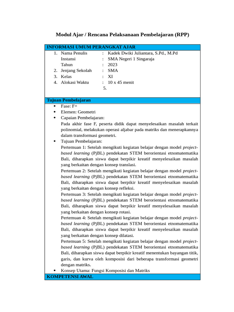 Modul Ajar PJBL Matematika-Kombel Kinarya | PDF