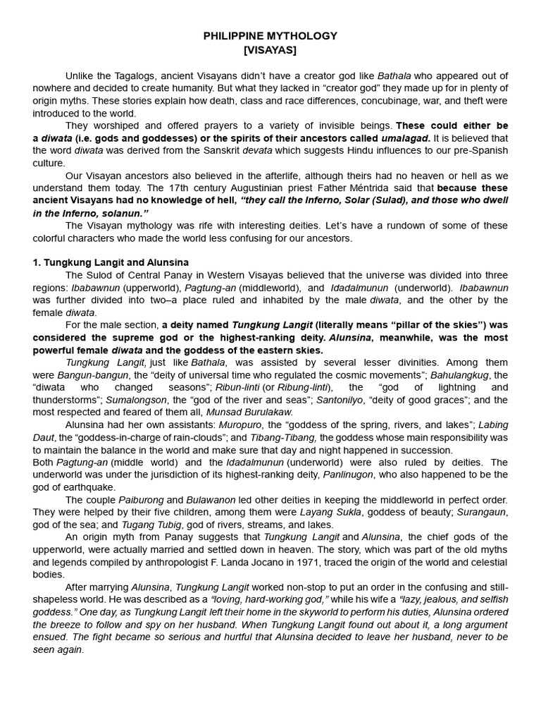 VISAYAN and MINDANAO PH MYTHOLOGY | PDF | Deities | Hell