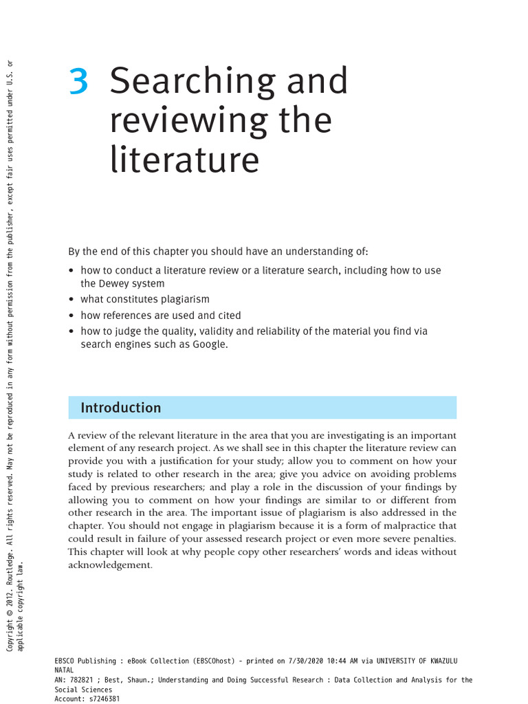 Chapter 3 - Review of Literature (Shaun Best 2012) | PDF | Fair Use | Knowledge