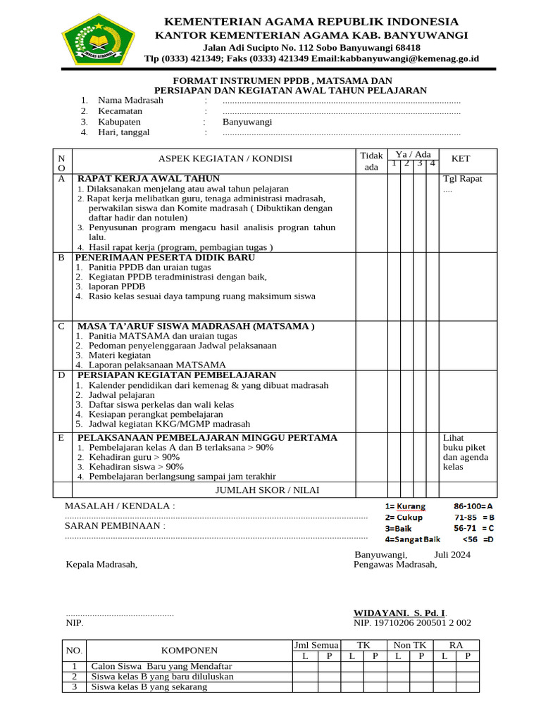 Instrumen Monitoring PPDB Dan MATSAMA 2024-2025 | PDF