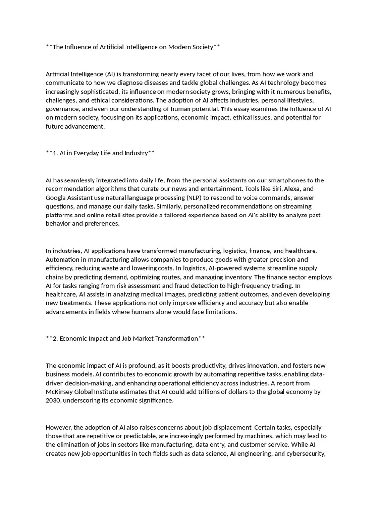 The Influence of Artificial Intelligence On Modern Society | PDF | Artificial Intelligence ...