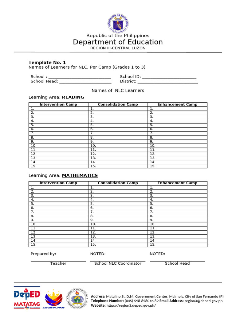 Templates, M and E Tools On The Implementation of NLC 2024 | PDF ...