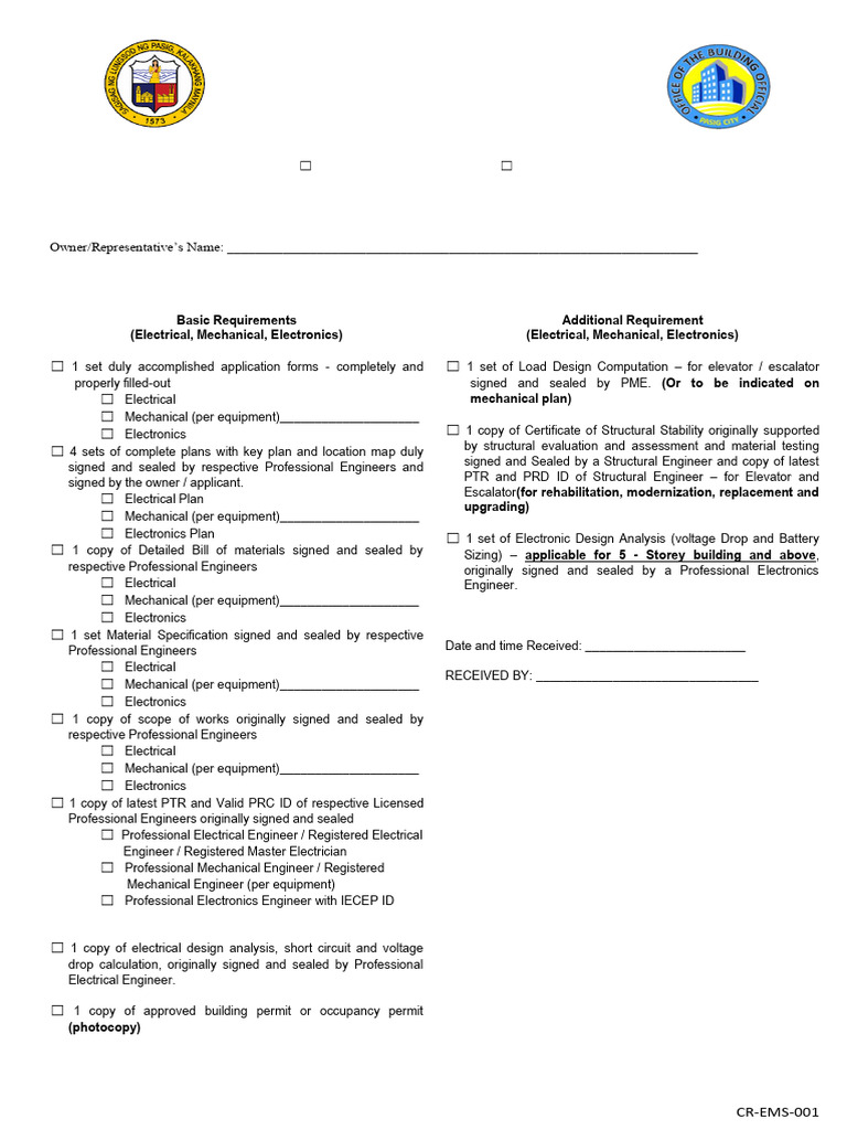 657fdef50422b1702878965CHECKLIST OF REQUIREMENTS - ELECTRICAL ...