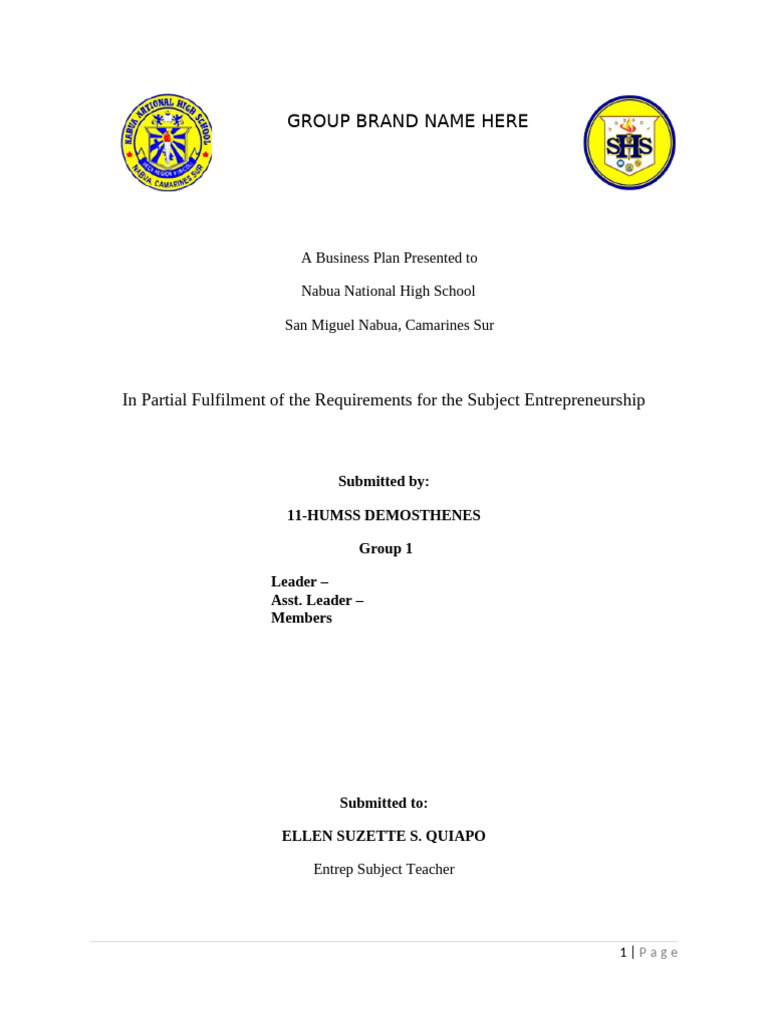 Revised Group Business Plan Format | PDF | Marketing | Business Process