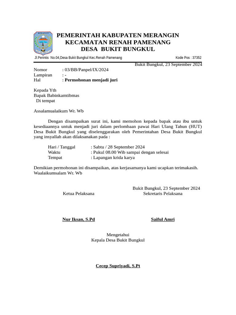 Undangan HUT Desa Bukit Bungkul 2024 | PDF