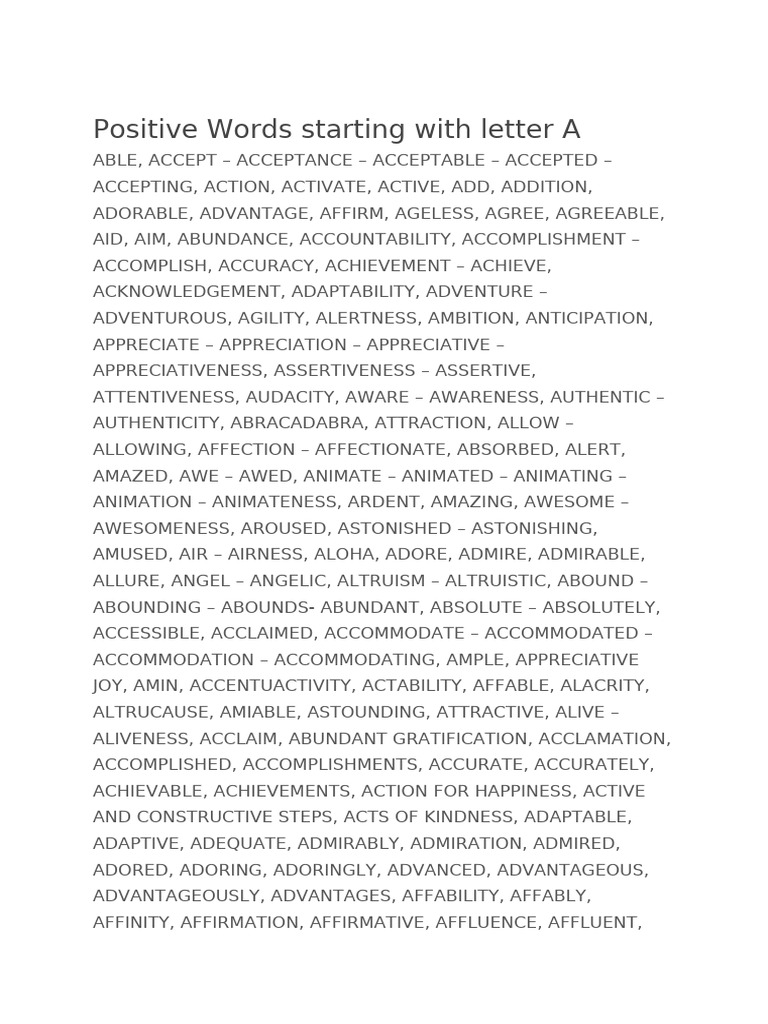 Positive Words Starting with A | PDF | Courage | Leadership