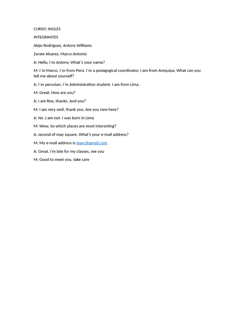 English Course Dialogue Practice | PDF