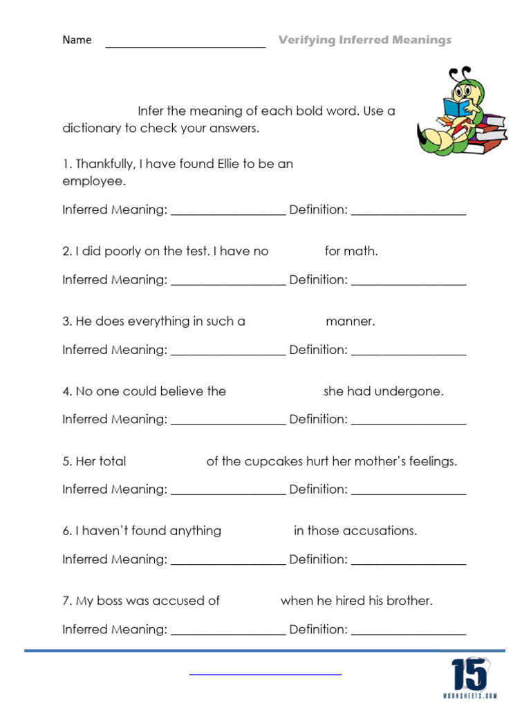 Verifying Inferred Meanings Worksheet | PDF | Career & Growth | Self ...