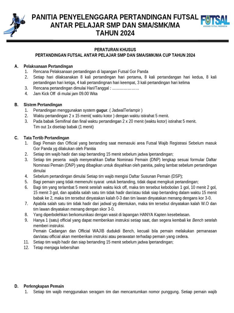 Aturan Futsal Antar Pelajar | PDF