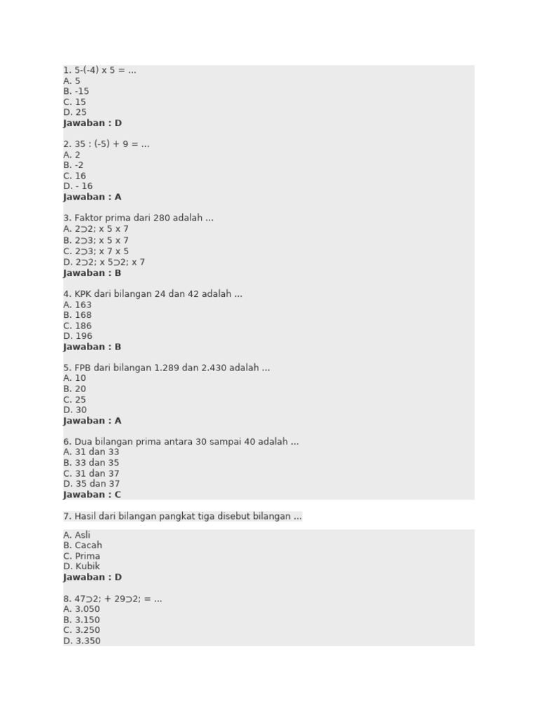 Soal Matematika Kelas 6 | PDF
