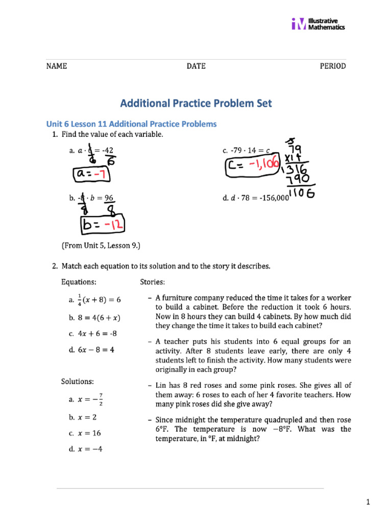 U6 Lesson 11 Additional Practice Problems (Not Required) | PDF