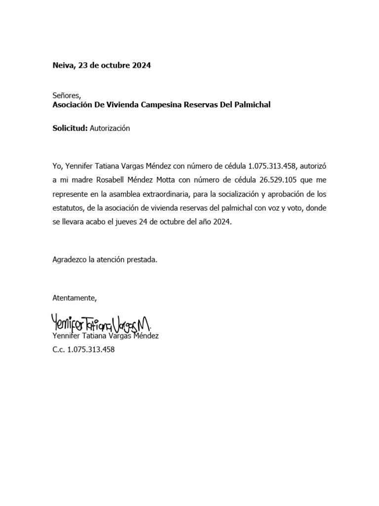 Autorización Yennifer Tatiana Vargas | PDF | Cocina, comidas y vino ...