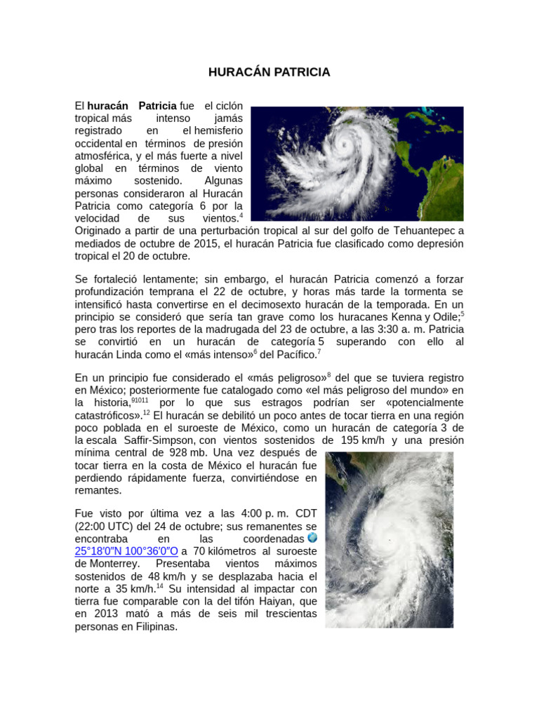 Huracán Patricia | PDF | Ciclones tropicales | Meteorologia Tropical