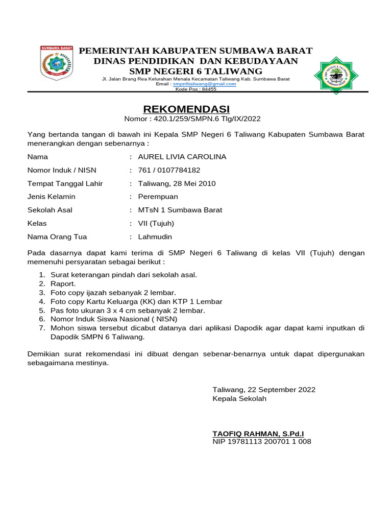 Surat Siap Menerima Aurel Livia | PDF