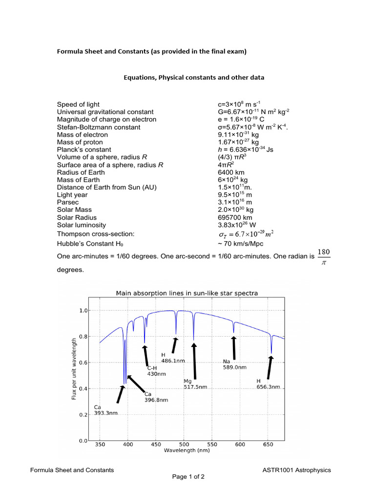 Astrophysics Formula Sheet and Constants | PDF | Mass | Newton's Law Of ...