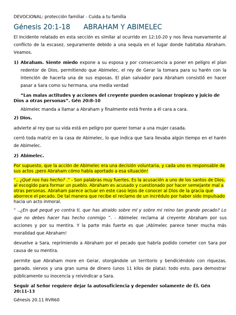 DEVOCIONAL Gen 20 | PDF | Abrahán | Sarah