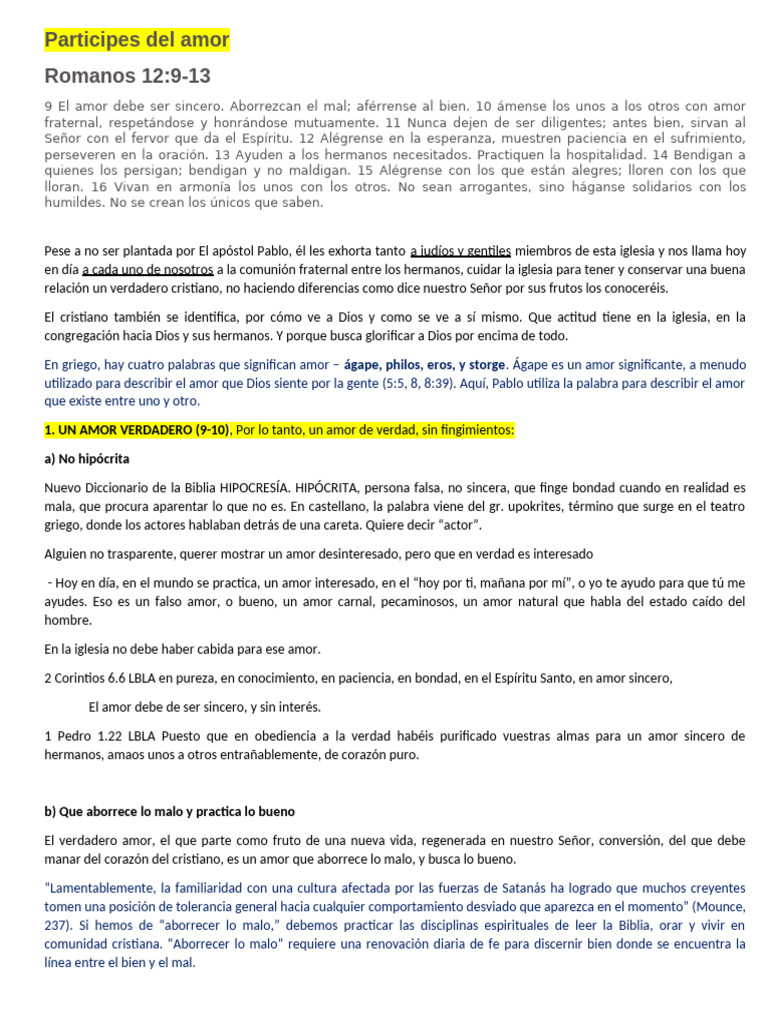Amor Sincero en Romanos 12:9-13 | PDF | Amor | Oración