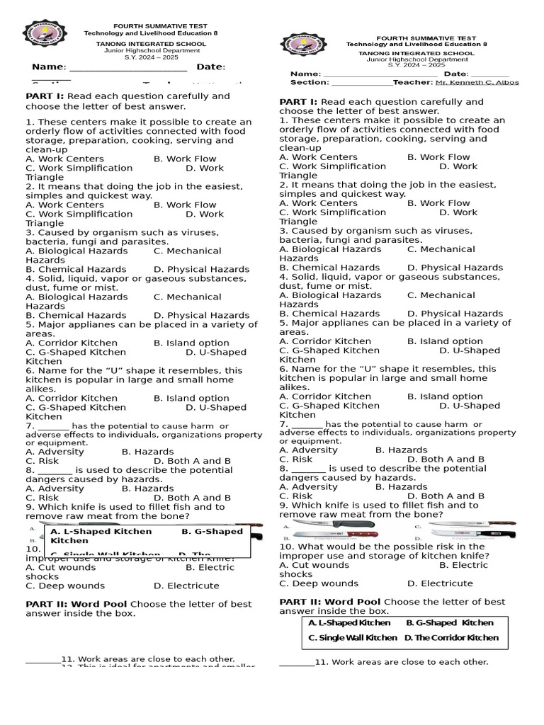 Q1-ST 4 IN TLE8-KITCHEN SYMBOLS, DESIGNS and HAZARDS RISK | PDF ...
