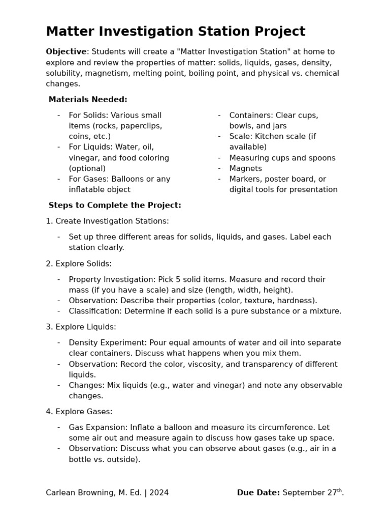 Matter Investigation Station Project | PDF | Gases | Liquids