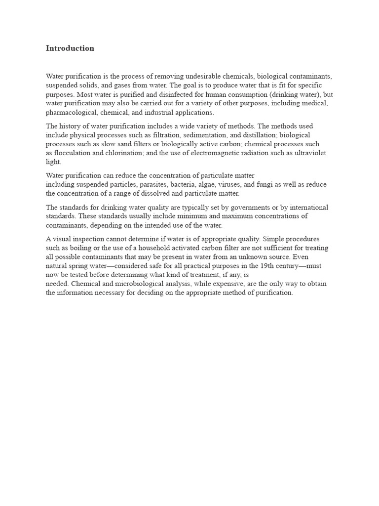 Introduction To Water Purification and Its Techniques | PDF | Water ...