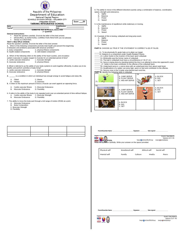 Quarter 1 - Summative in Physical Education | PDF | Volleyball ...
