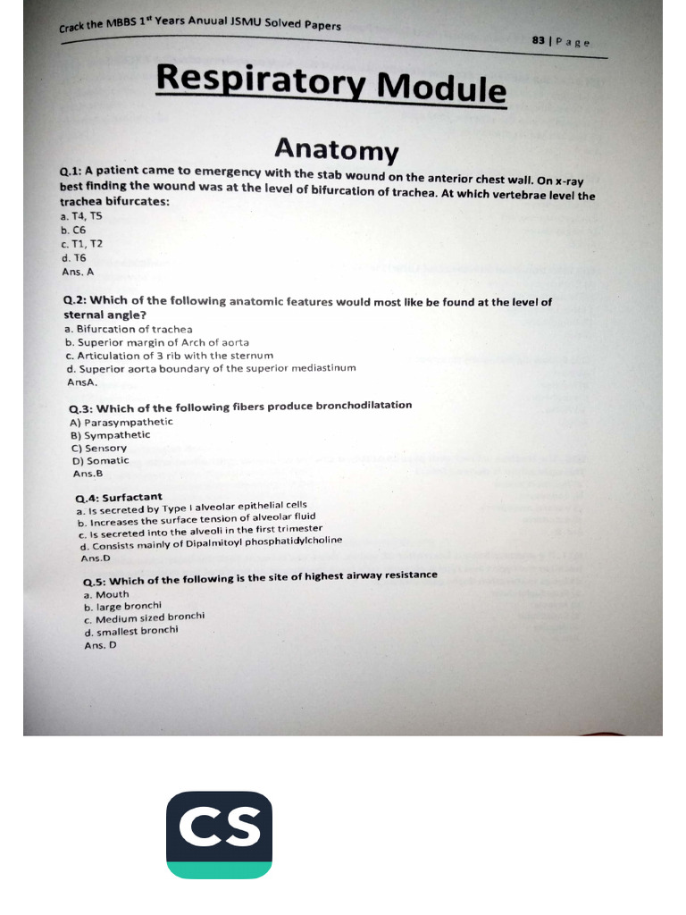 Crack the MBBS- Respiratory Module Past Papers | PDF