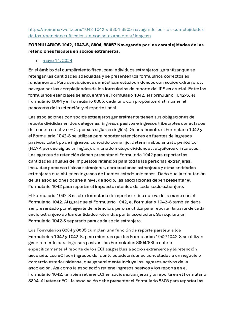 FORMULARIOS 1042, 1042-S, 8804, 8805 - Navegando Por Las Complejidades ...