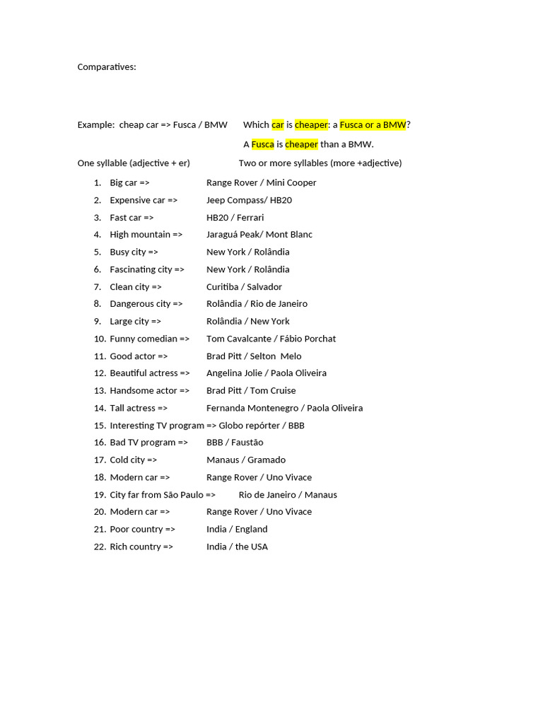 Comparatives Practice | PDF