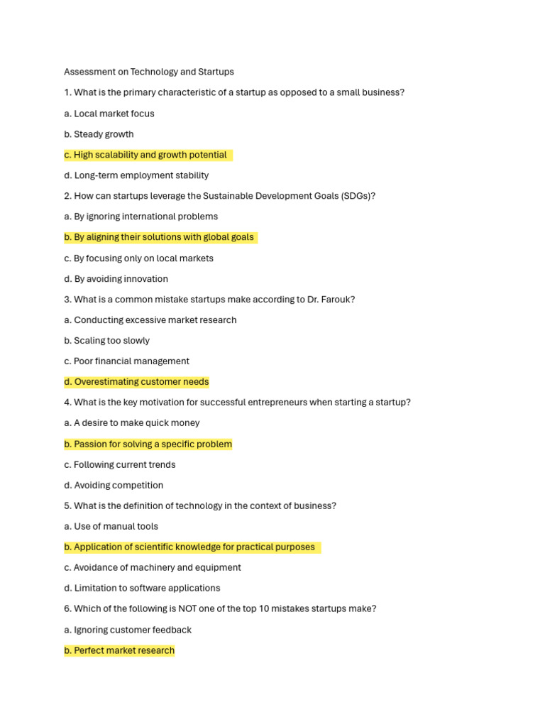 Assessment On Technology and Startups | PDF | Startup Company | Small ...