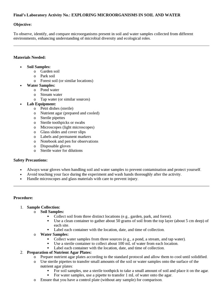 Laboratory Activity No. 1 | PDF | Agar | Microorganism