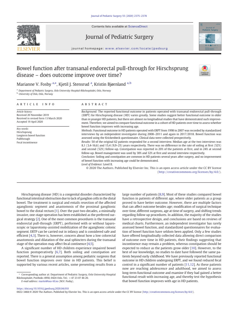 Bowel Function After Transanal Endorectal Pull THR | PDF | Constipation ...