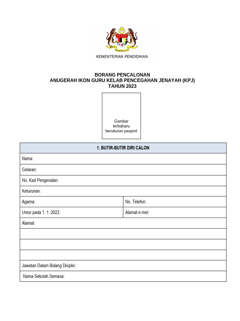 Borang Pencalonan Anugerah Ikon Guru KPJ Dan Instrumen Pemarkahan | PDF