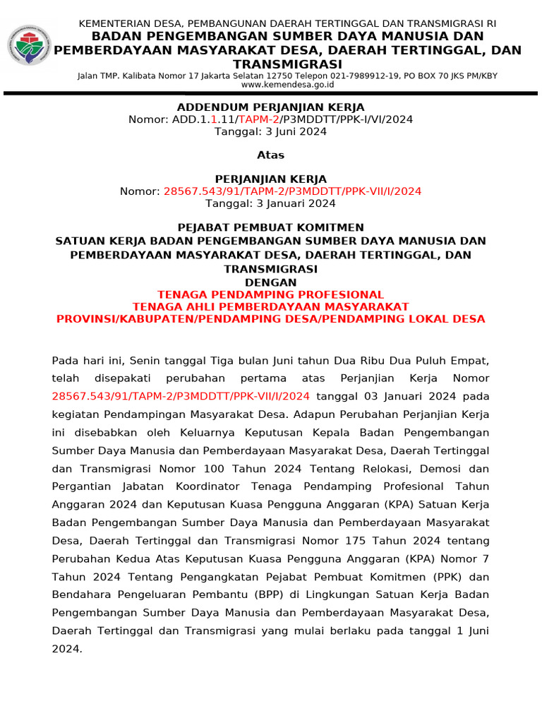 Adendum SPK Perubahan PPK PPK Ii | PDF