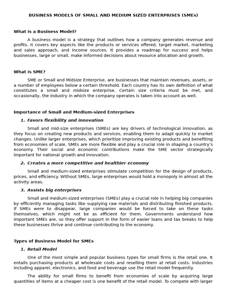 SME Business Models Explained | PDF | Small And Medium Sized ...